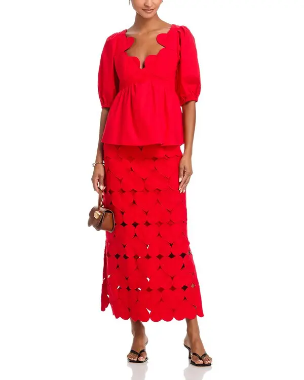 Farm Rio Hearts Linen Midi Skirt