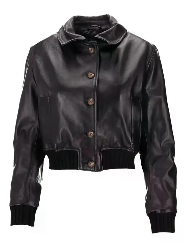 LA ROSE Buttoned Leather Jacket - Black