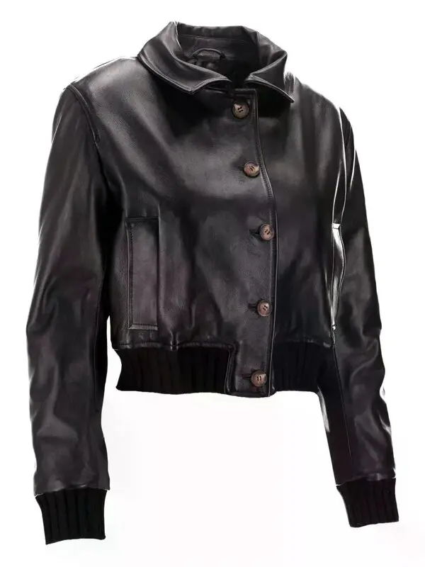 LA ROSE Buttoned Leather Jacket - Black