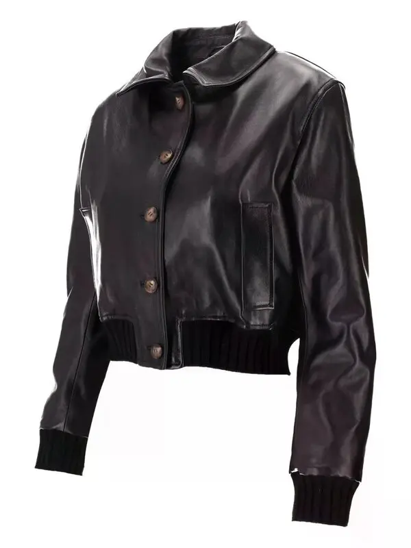 LA ROSE Buttoned Leather Jacket - Black