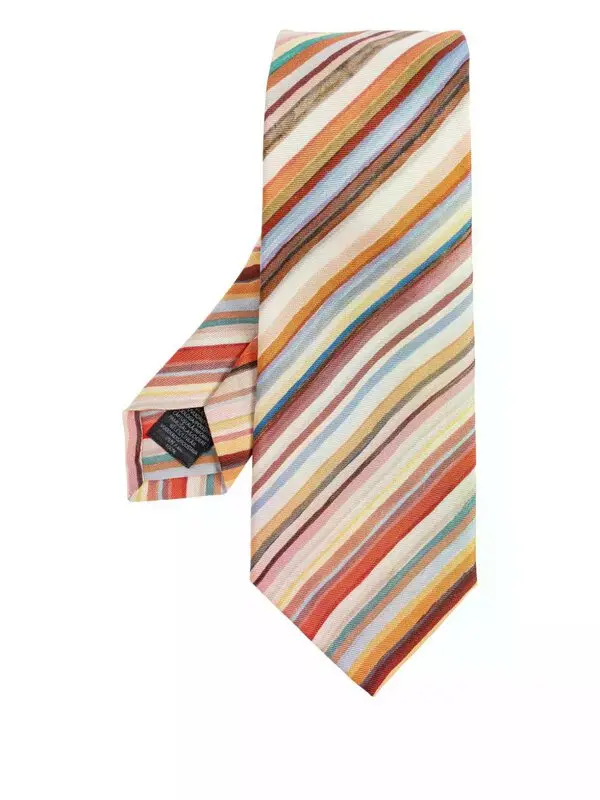 Paul Smith Striped Pointed Tip Neck Tie - Neutrals