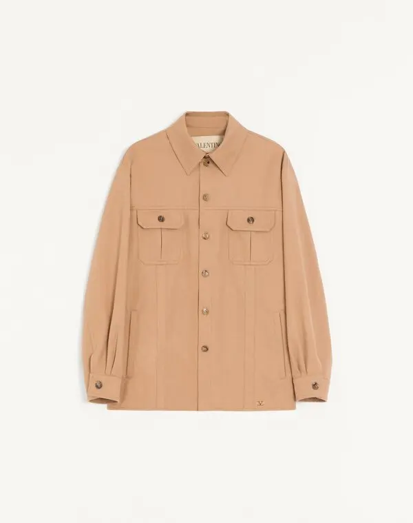Valentino Garavani Cotton Gabardine Shirt Jacket With Vgold - Camel