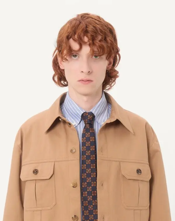Valentino Garavani Cotton Gabardine Shirt Jacket With Vgold - Camel