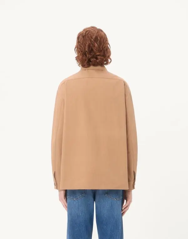 Valentino Garavani Cotton Gabardine Shirt Jacket With Vgold - Camel