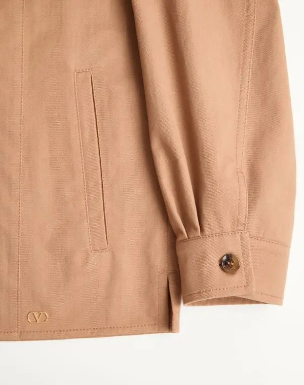 Valentino Garavani Cotton Gabardine Shirt Jacket With Vgold - Camel