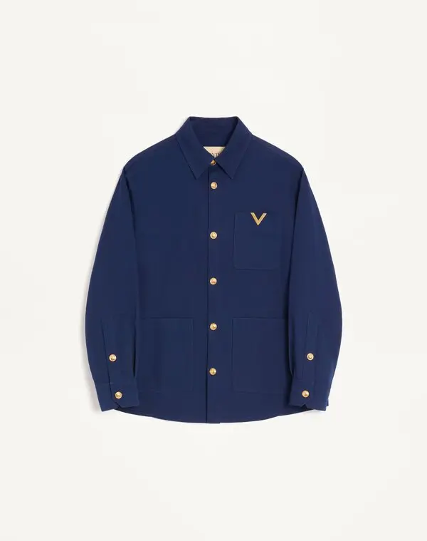 Valentino Garavani Cotton Gabardine Shirt Jacket With Vgold - Cobalt