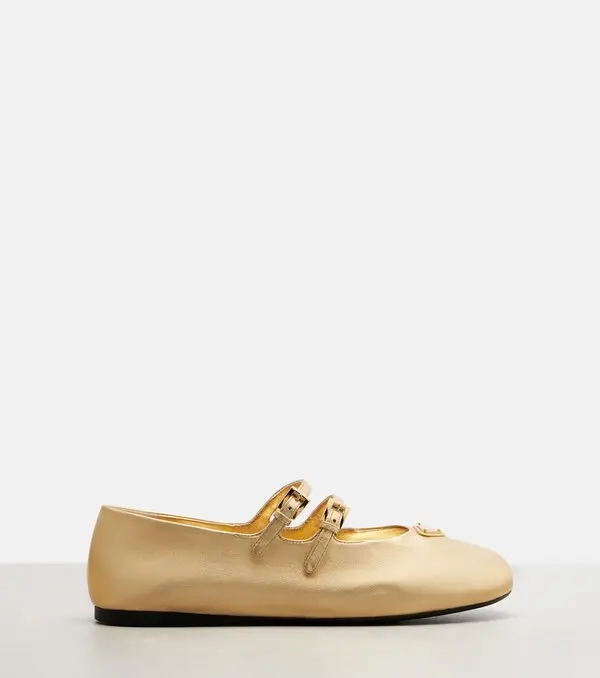 Prada Metallic Leather Mary Jane Flats