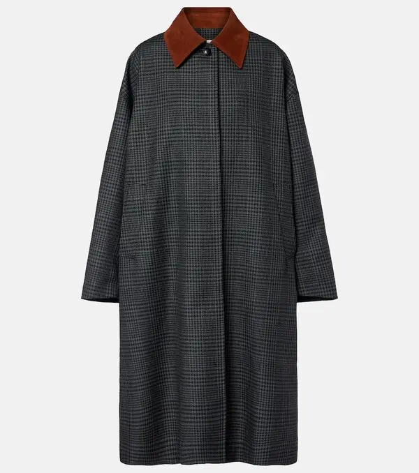 RÓHE Prince Of Wales Check Virgin Wool Coat - Black