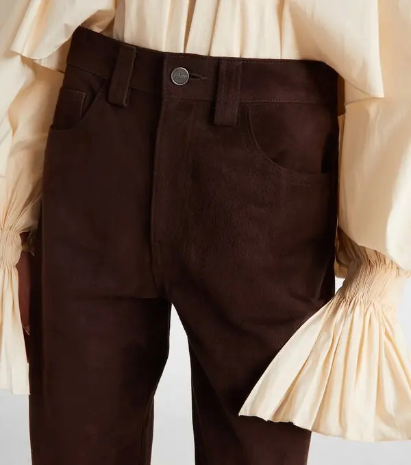Khaite Callum High-rise Straight Suede Pants
