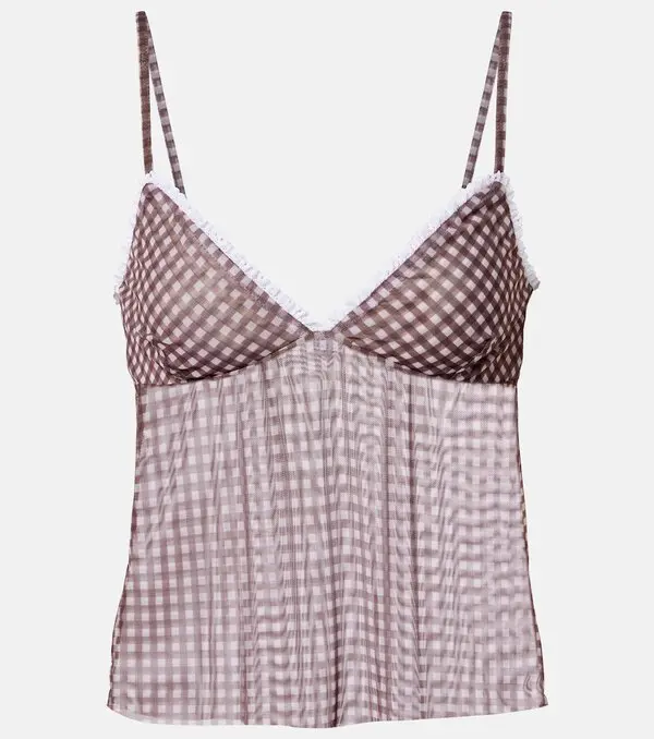 BANANHOT Solay Gingham Semi-sheer Top - Brown