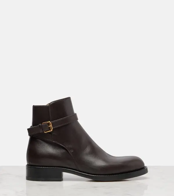 THE ROW Nobilis Leather Ankle Boots - Brown