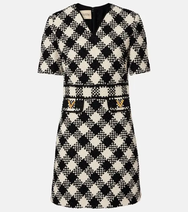 Valentino Garavani Vgold Checked Tweed Minidress - Black