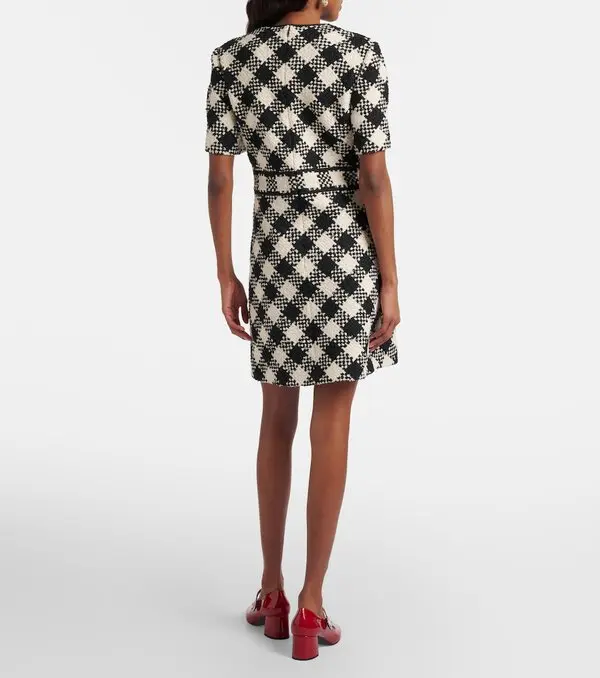 Valentino Garavani Vgold Checked Tweed Minidress - Black