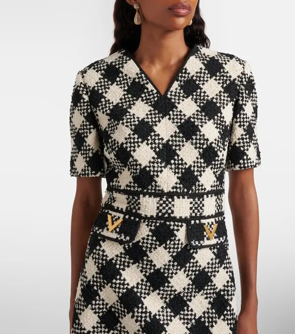 Valentino Garavani Vgold Checked Tweed Minidress - Black
