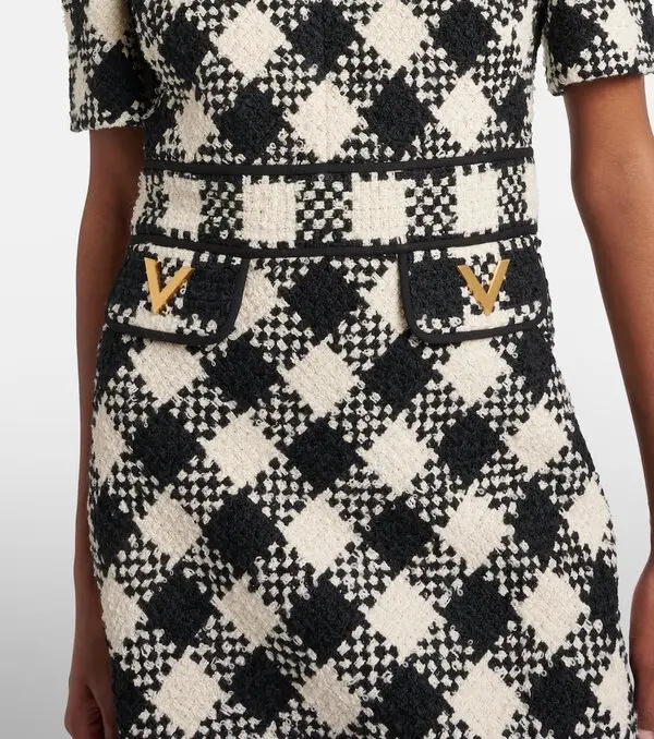 Valentino Garavani Vgold Checked Tweed Minidress - Black