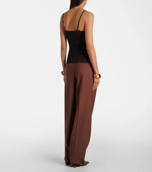 Saint Laurent Lace-trimmed Ribbed-knit Silk Camisole - Black