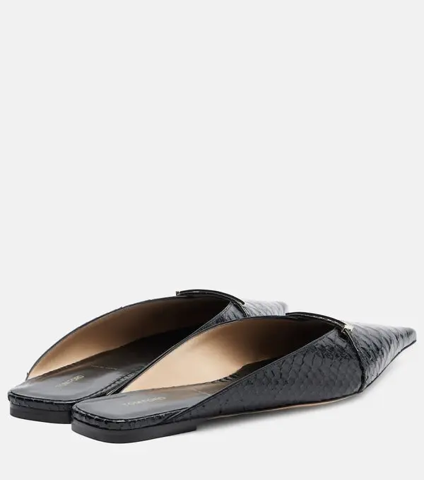 TOM FORD T Icon Croc-effect Leather Sandals - Black