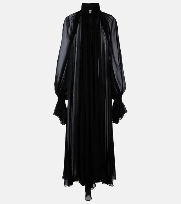Khaite Edgar Semi-sheer Silk Tulle Midi Dress - Black