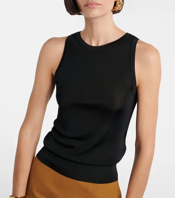 Saint Laurent Ribbed-knit Jersey Tank Top - Black