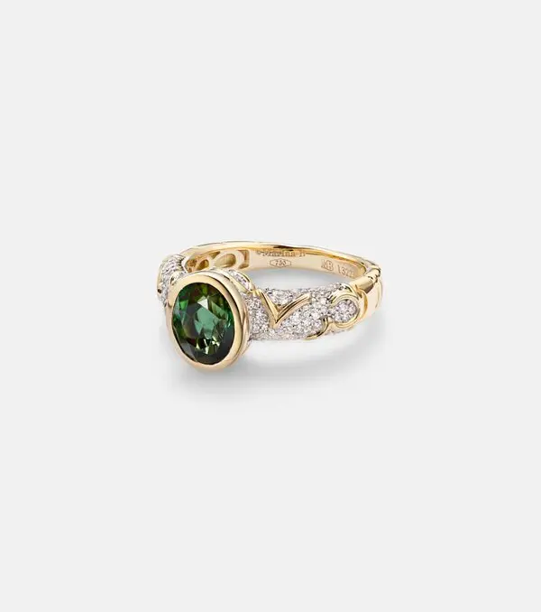 Marina B Ondine Ring In 18kt Yellow With Diamonds And Green Tourmaline - Gold