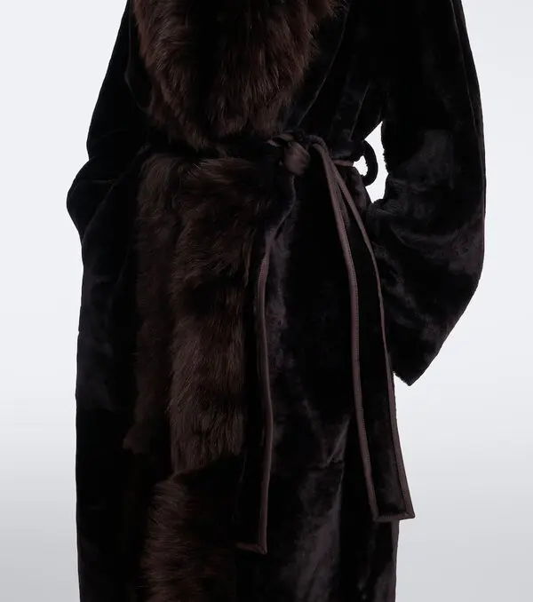 Nour Hammour Isadora Shearling Wrap Coat - Brown