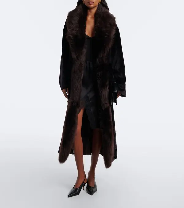 Nour Hammour Isadora Shearling Wrap Coat - Brown