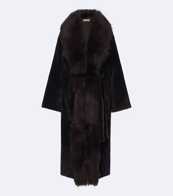 Nour Hammour Isadora Shearling Wrap Coat - Brown