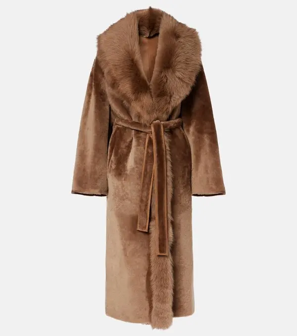 Nour Hammour Isadora Shearling Wrap Coat - Brown