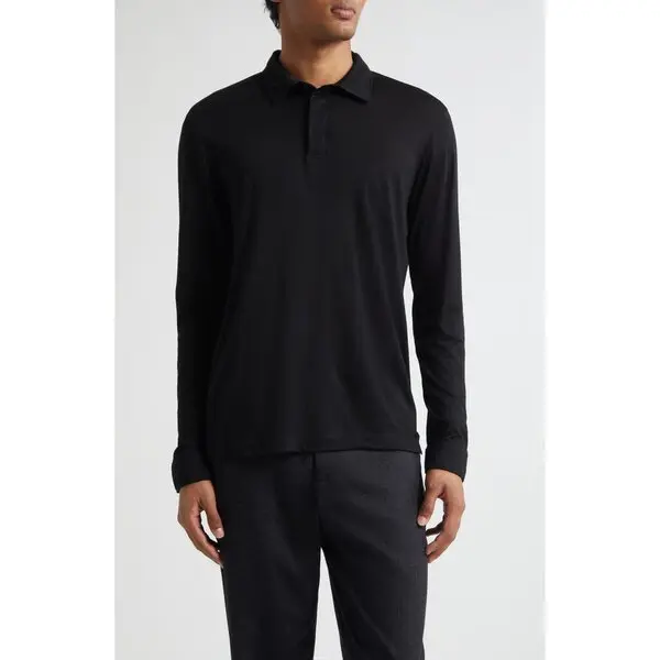 Sunspel Long Sleeve Wool Jersey Polo - Black