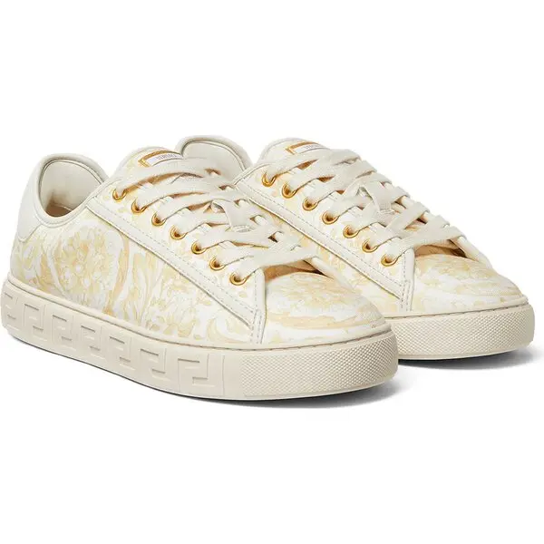 Versace Barocco Jacquard Greca Low Top Sneakers - Washed Gold/off White