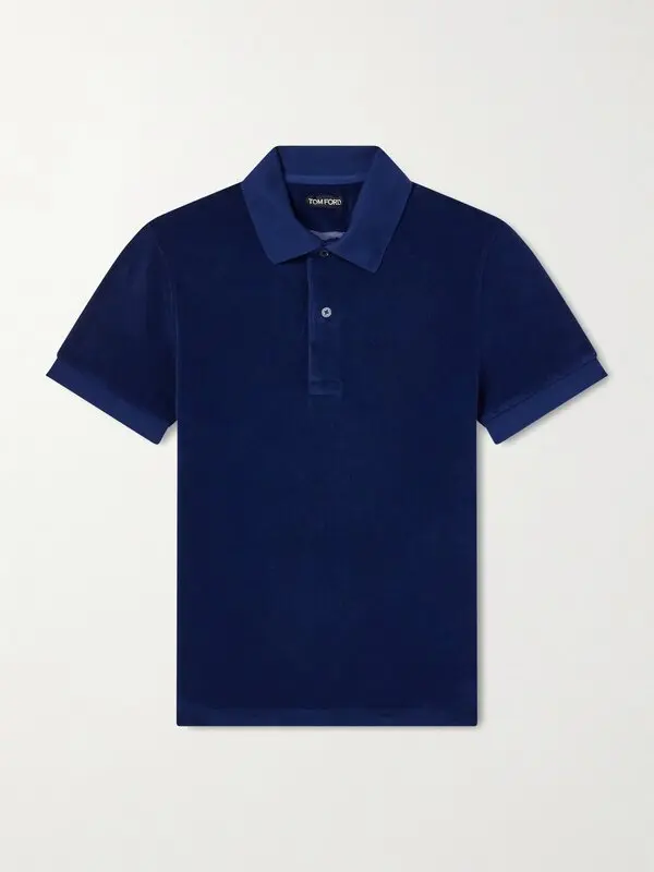 TOM FORD Slim-fit Cotton-blend Terry Polo Shirt - Blue