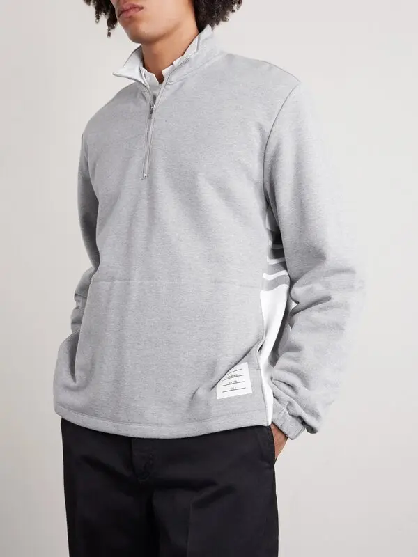 Thom Browne Logo-appliquéd Cotton-jersey Half-zip Sweatshirt - Gray