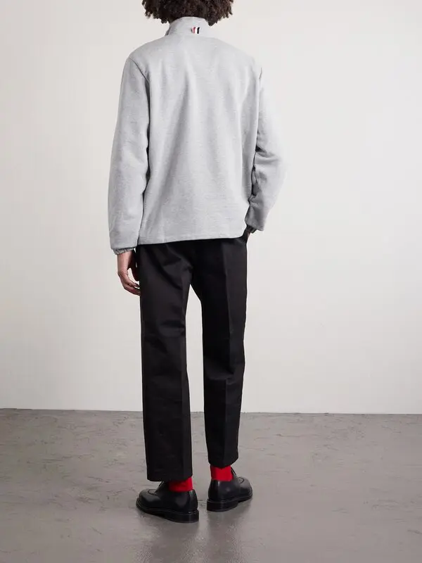 Thom Browne Logo-appliquéd Cotton-jersey Half-zip Sweatshirt - Gray