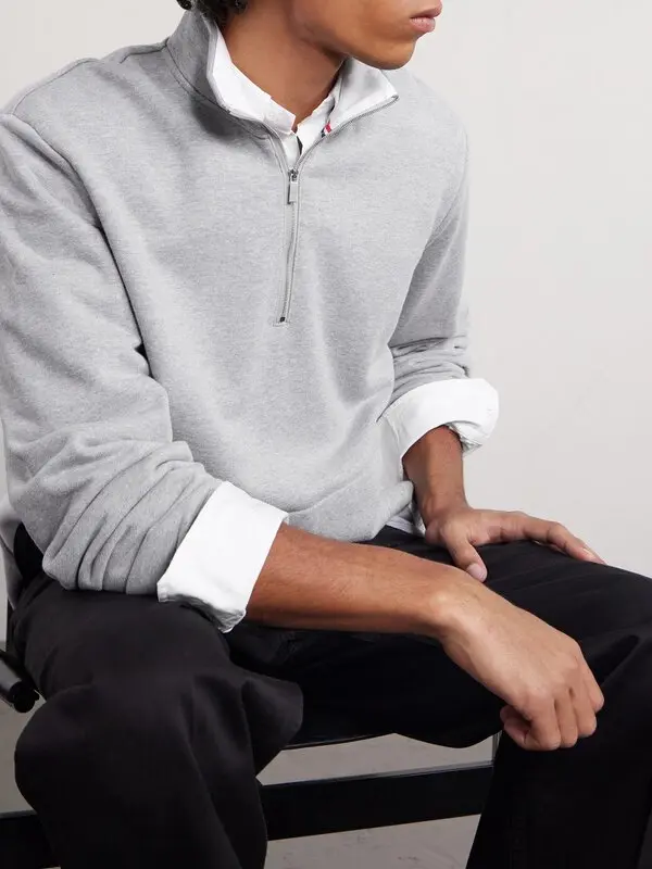 Thom Browne Logo-appliquéd Cotton-jersey Half-zip Sweatshirt - Gray