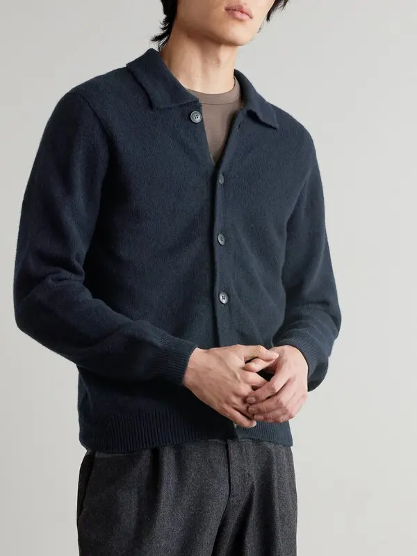 Sunspel Wool Collared Cardigan - Blue