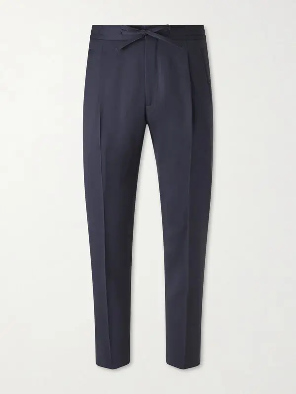 LARDINI Slim-fit Pleated Virgin Wool Drawstring Trousers - Blue