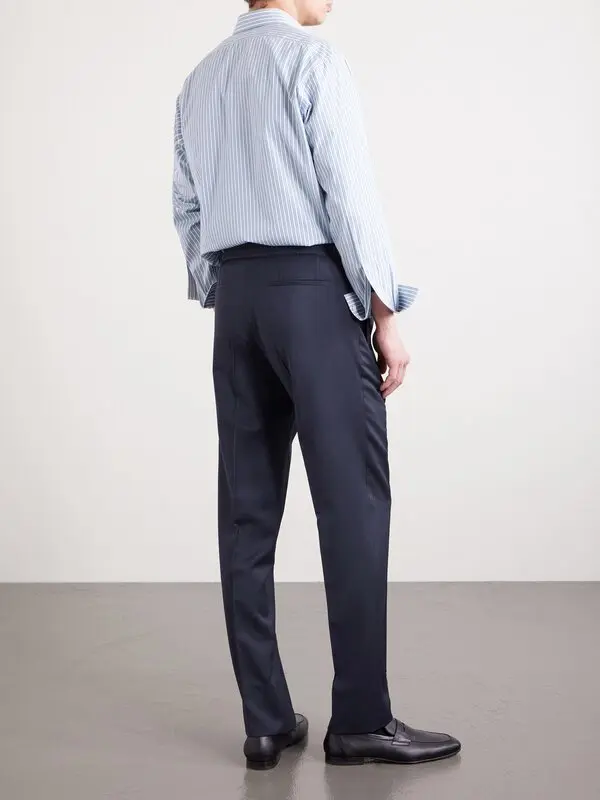 LARDINI Slim-fit Pleated Virgin Wool Drawstring Trousers - Blue