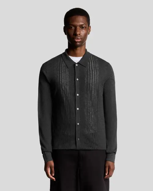LYLE & SCOTT Long Sleeve Cable Knitted Shirt - Charcoal Marl