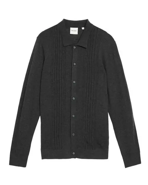 LYLE & SCOTT Long Sleeve Cable Knitted Shirt - Charcoal Marl