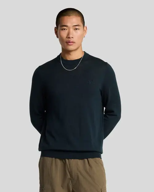 LYLE & SCOTT Tonal Eagle Merino Crew Neck Sweater - Dark Navy