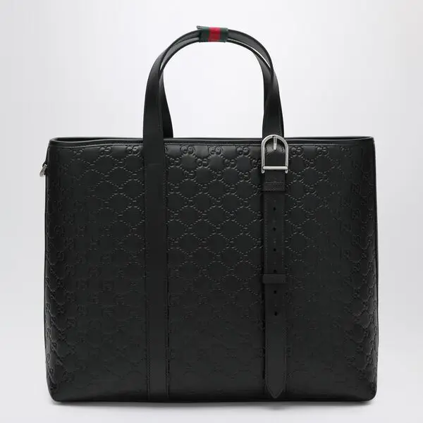 Gucci Large Gg Embossed Leather Shopping Bag - Black