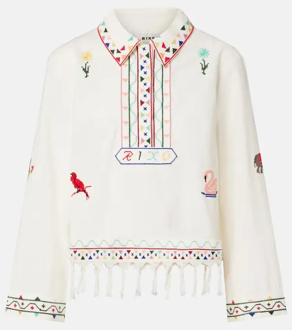 Rixo Ludmilla Embroidered Cotton Top