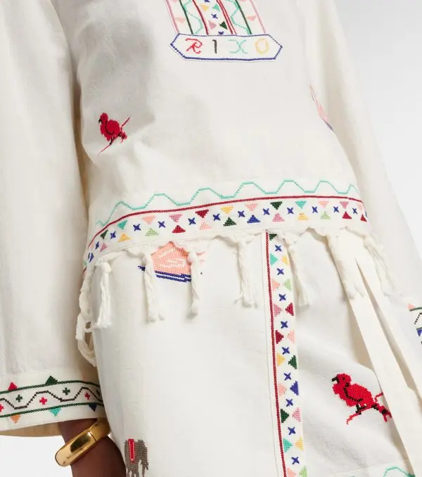 Rixo Ludmilla Embroidered Cotton Polo Shirt