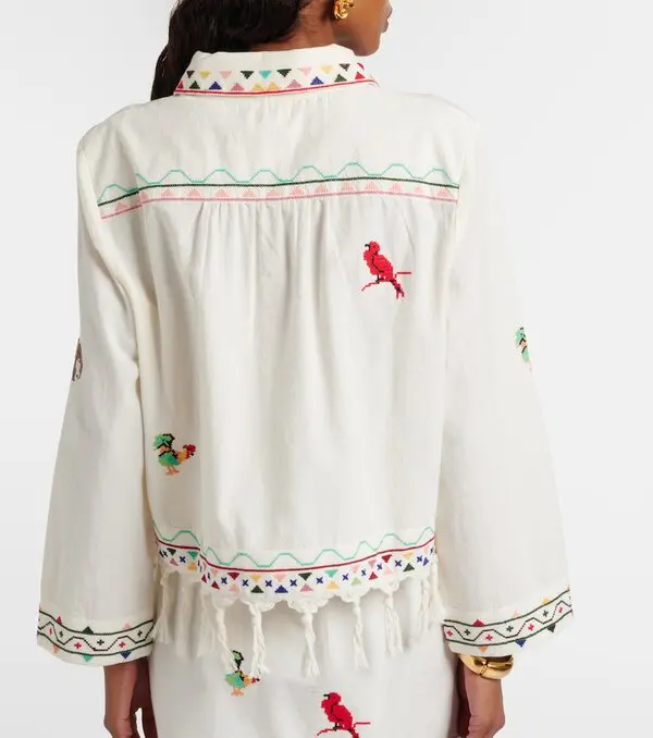 Rixo Ludmilla Embroidered Cotton Polo Shirt