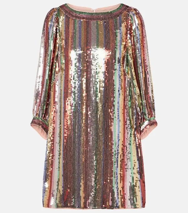 Rixo Laurie Sequined Striped Minidress - Multicoloured