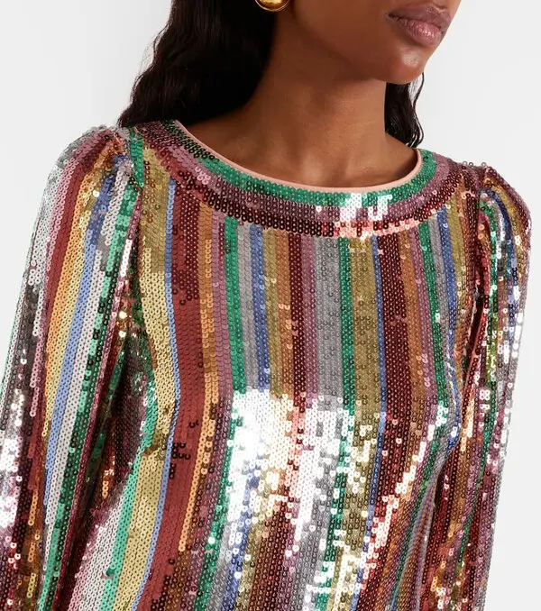 Rixo Laurie Sequined Striped Minidress - Multicoloured