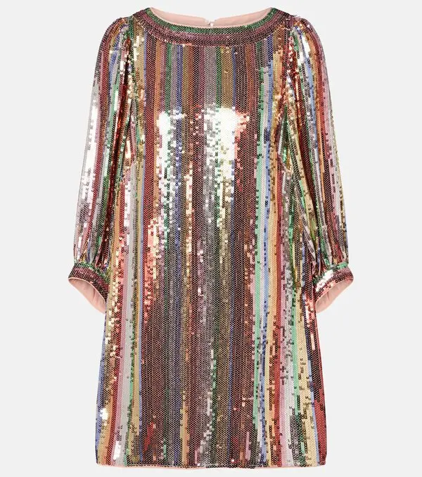 Rixo Laurie Sequined Striped Minidress - Multicoloured
