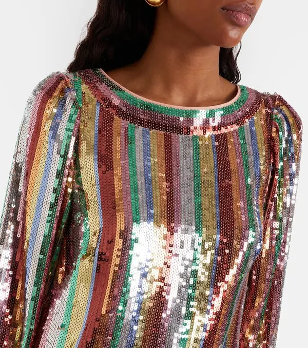 Rixo Laurie Sequined Striped Minidress - Multicoloured