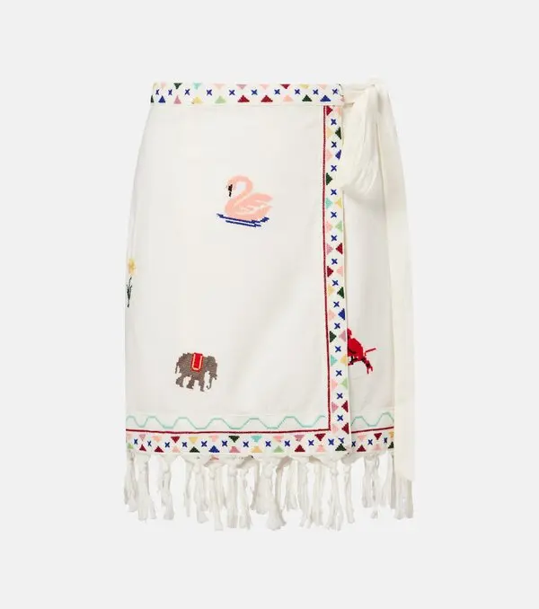 Rixo Baela Embroidered Cotton Miniskirt - White