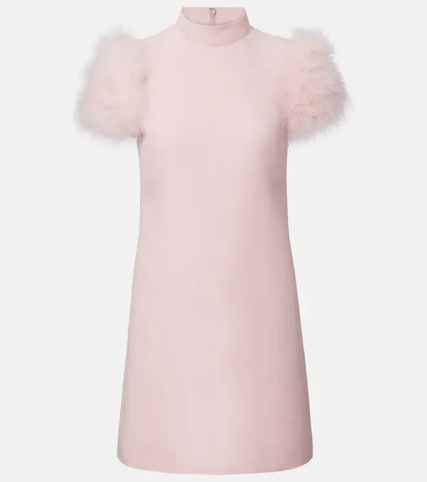Valentino Garavani Feather-trimmed Crepe Couture Minidress - Pink